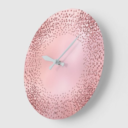 Crystals Confetti Glitter Rose Pink Glass Glam Large Clock | Zazzle
