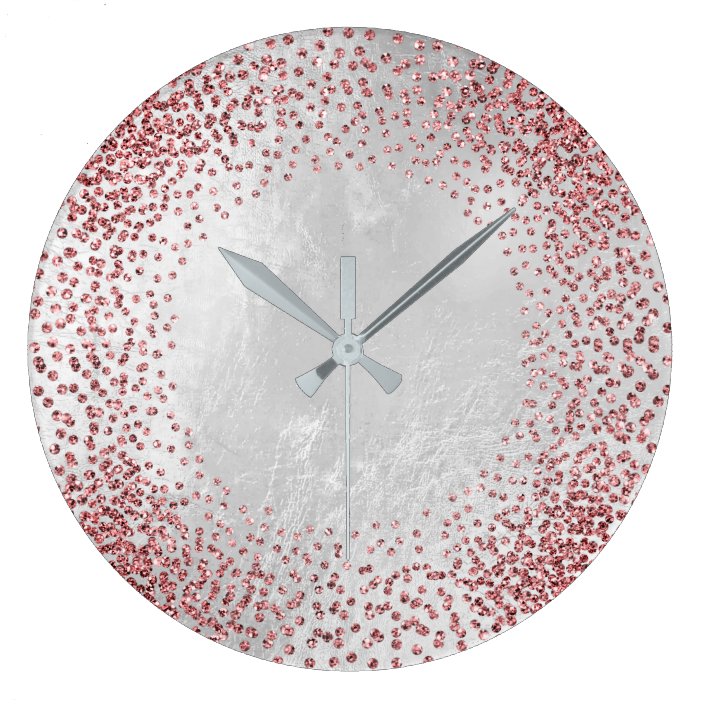 Crystals Confetti Glitter Rose Pink Silver Gray Large Clock | Zazzle.com