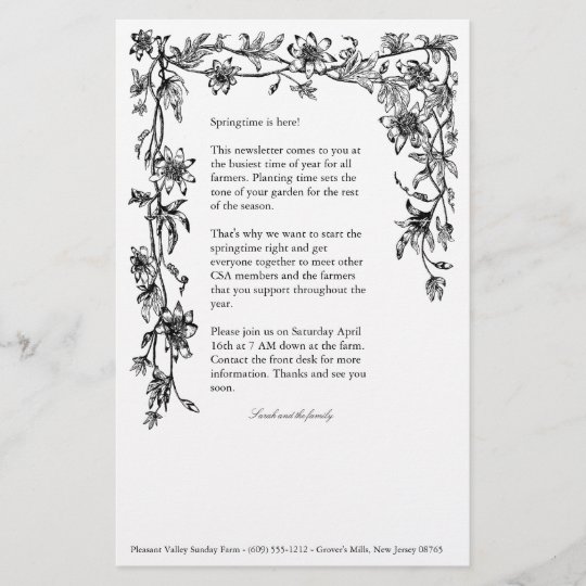 CSA farm newsletter floral border stationary Stationery | Zazzle.com