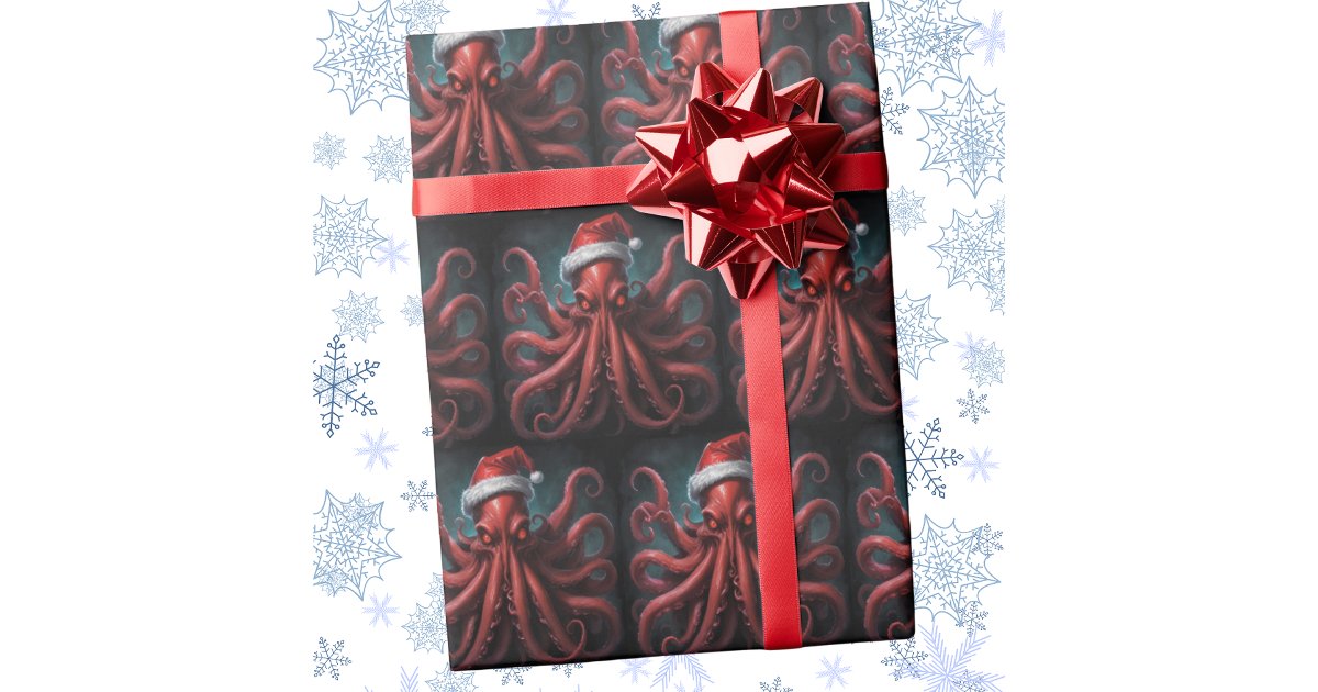 Cthulhu Christmas Wrapping Paper Santa Hat | Zazzle