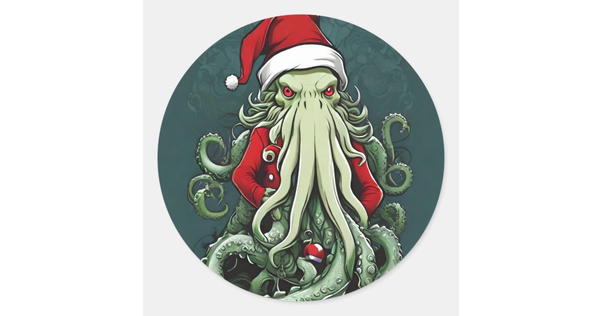 Cthulhu's Yuletide Reign: A Terrifying Christmas Classic Round Sticker ...