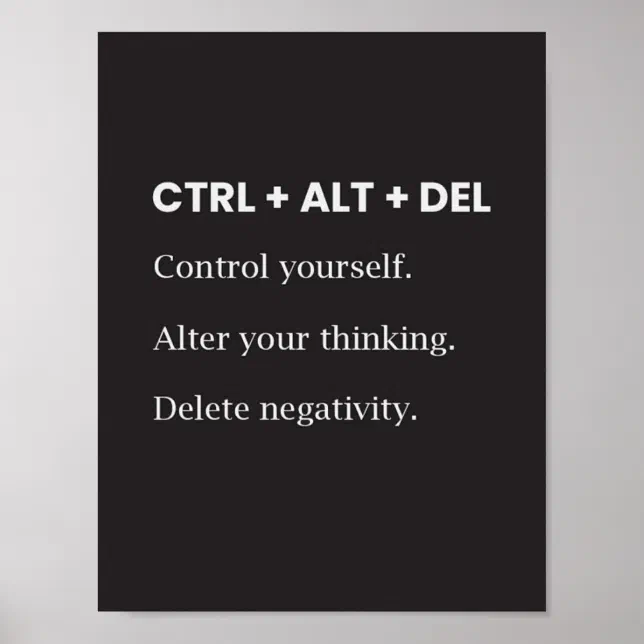 Ctrl Alt Del Motivational inspiration Saying Quote Poster | Zazzle