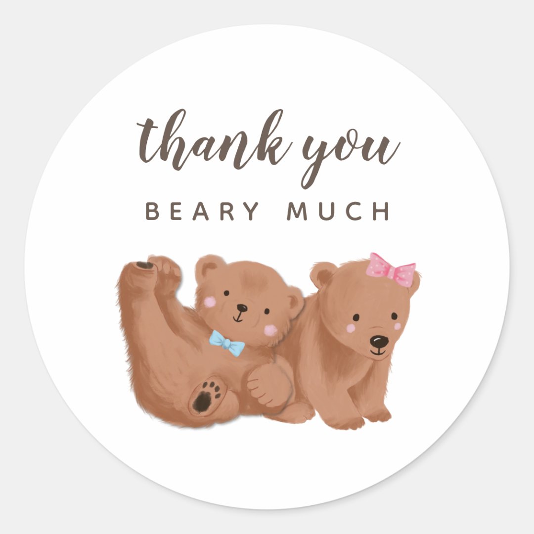 Cub Bear Gender Reveal Party Classic Round Sticker Zazzle