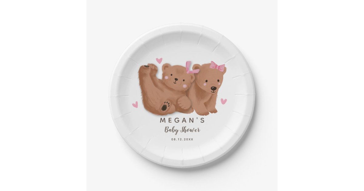 Cub Bear Theme Twins Girls' Baby Shower Paper Plates | Zazzle