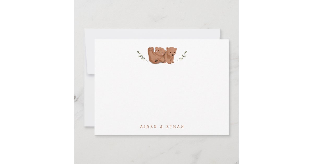 Cub Bear Woodland Twins Thank You Card | Zazzle