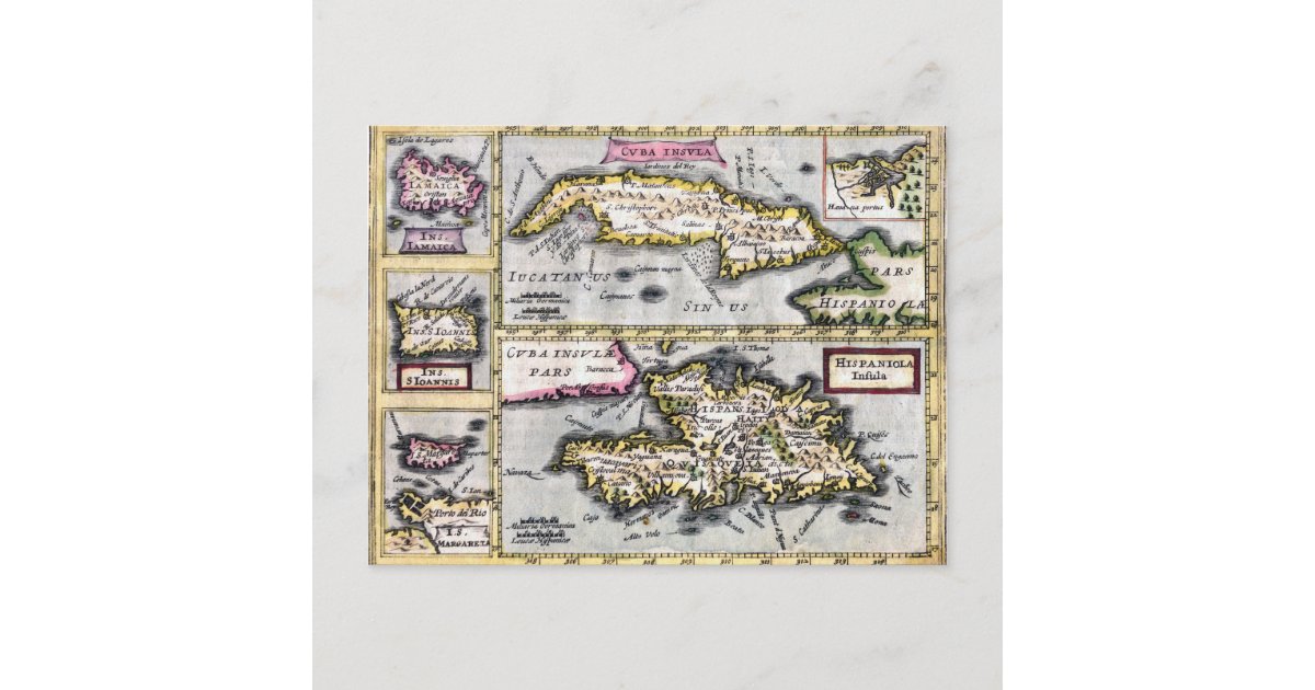Cuba and Hispaniola Antique Map Postcard | Zazzle