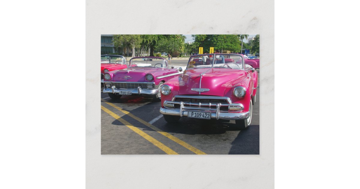 Cuba Classic Cars Pink Cars Convertible Postcard | Zazzle