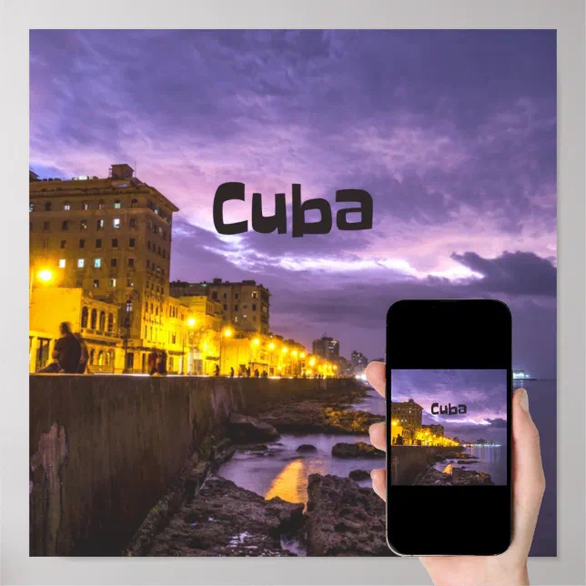 Cuba Havana Shoreline Citylights At Night Poster | Zazzle
