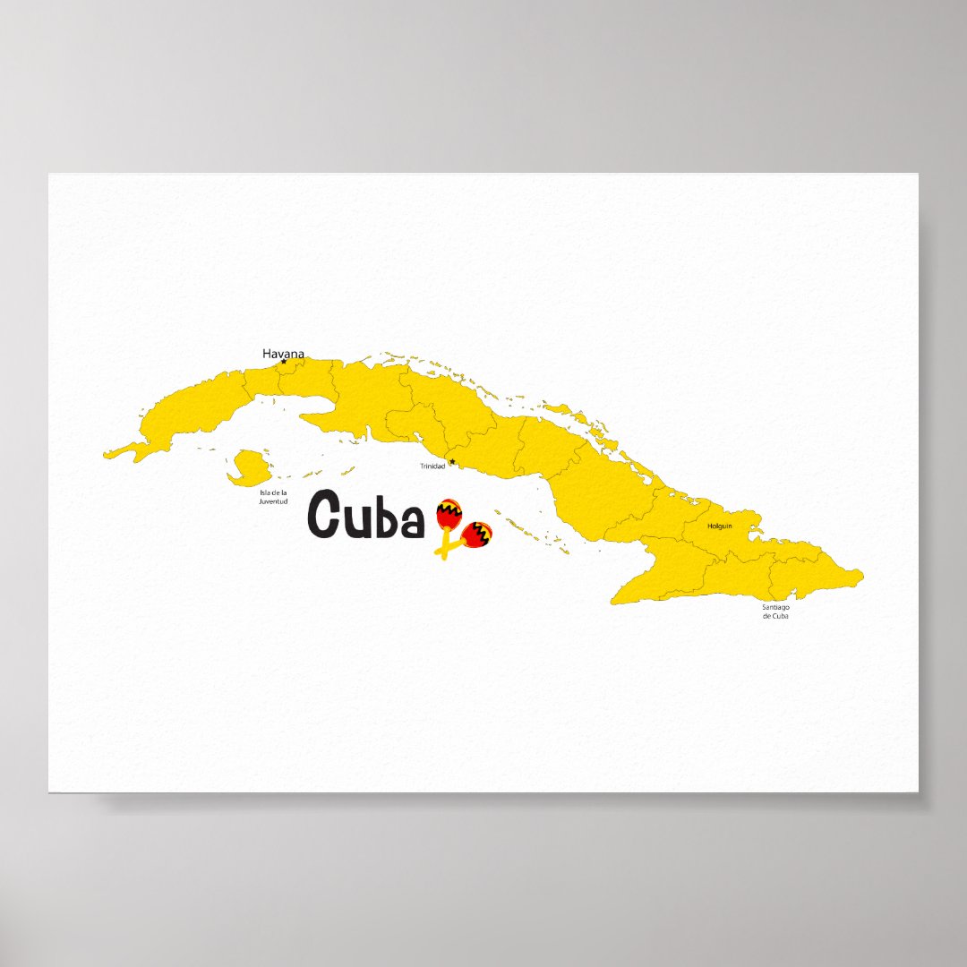 Cuba Map with Maracas Poster | Zazzle