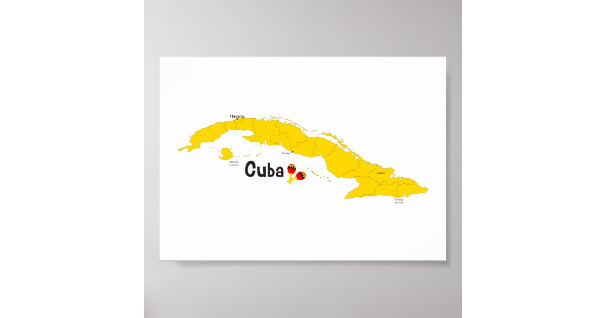 Cuba Map with Maracas Poster | Zazzle