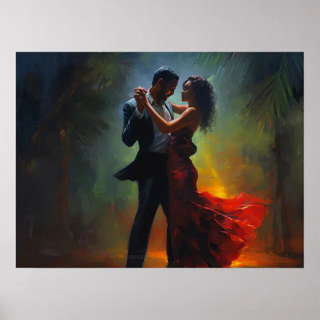 Cuban couple salsa dancing at night in Miami Poster | Zazzle