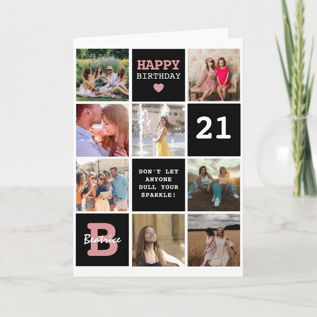 Cube Personalized Text & Photo Grid Birthday Card | Zazzle