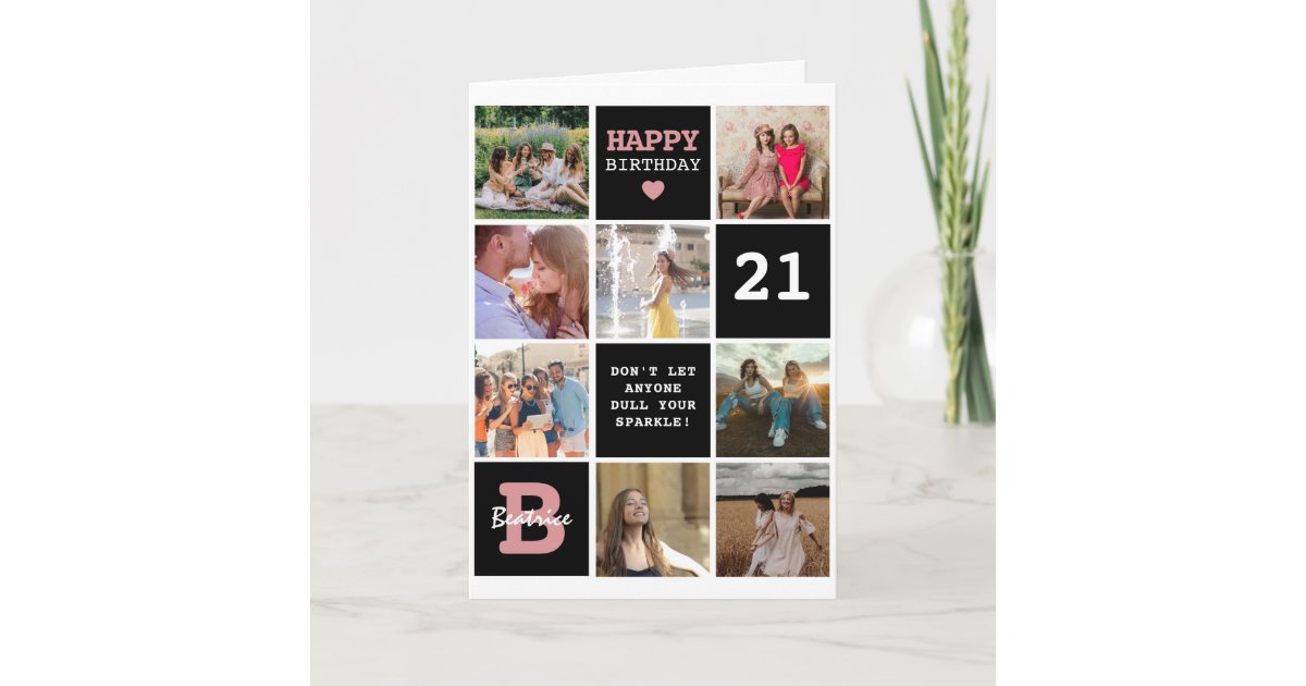 Cube Personalized Text & Photo Grid Birthday Card | Zazzle