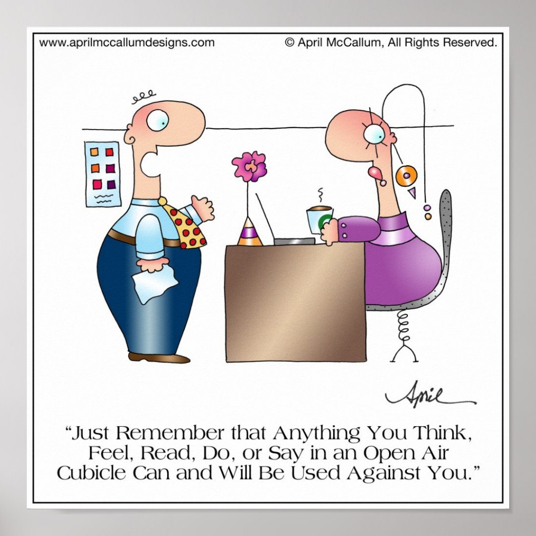 CUBICLE LOVE Cartoon Poster by April McCallum | Zazzle