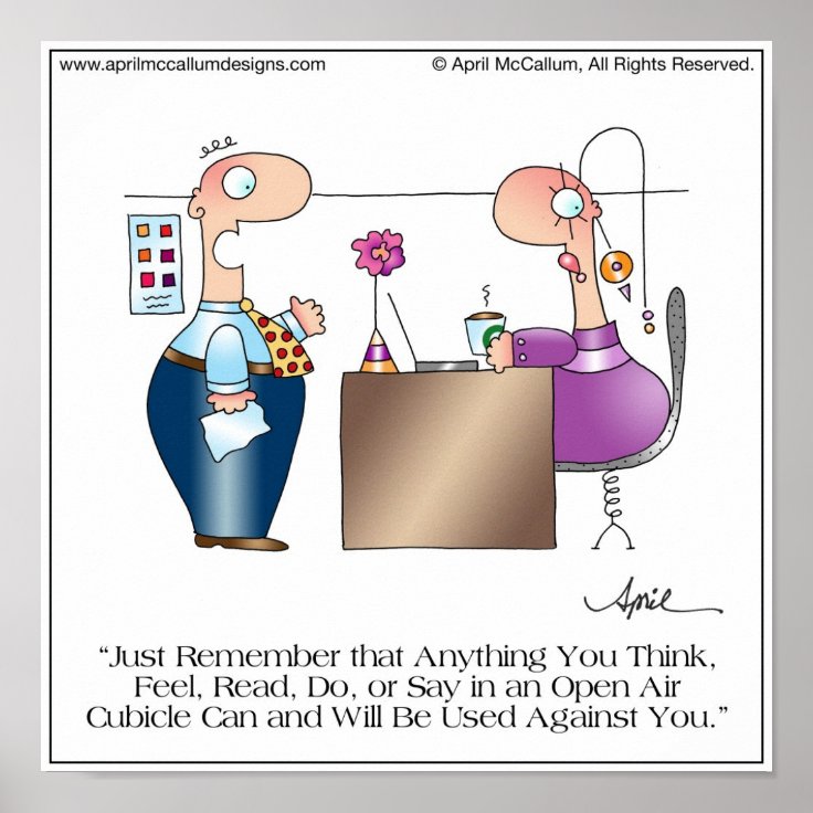 CUBICLE LOVE Cartoon Poster by April McCallum | Zazzle