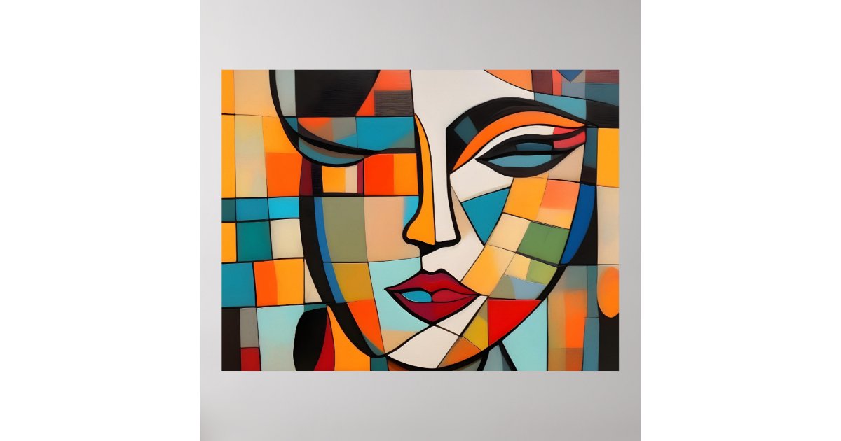 Cubism Abstract Lady Face Poster | Zazzle