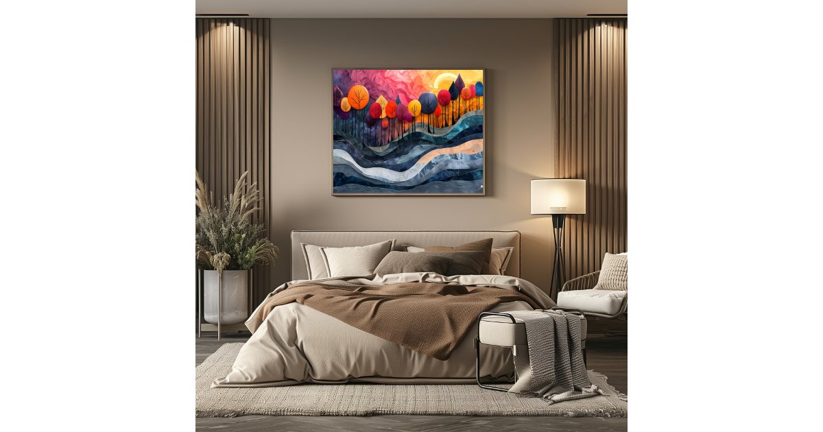 Cubism: Forest of Vibrant Colors at Sunset Poster | Zazzle