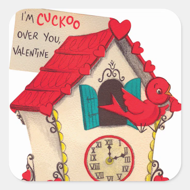 Cuckoo clock retro Vintage Valentine sticker | Zazzle
