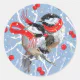 Cuddling Chickadees Christmas Classic Round Sticker | Zazzle