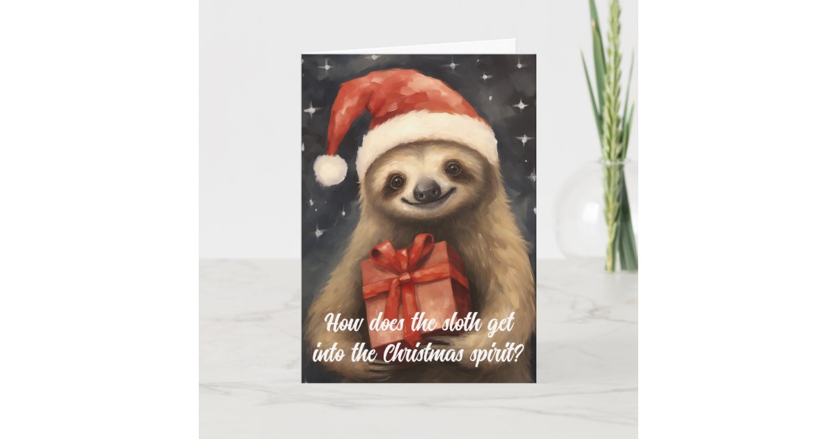 Cuddly Sloth Santa Christmas Card | Zazzle