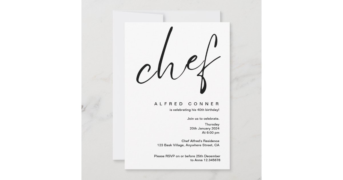 Culinary Chef Invitation Birthday Invite | Zazzle