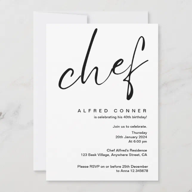 Culinary Chef Invitation Birthday Invite | Zazzle