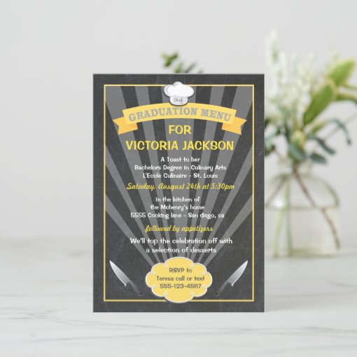 Culinary Degree Graduation Menu Party Invitation | Zazzle