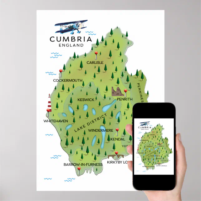 Cumbria England Map travel poster. Poster | Zazzle