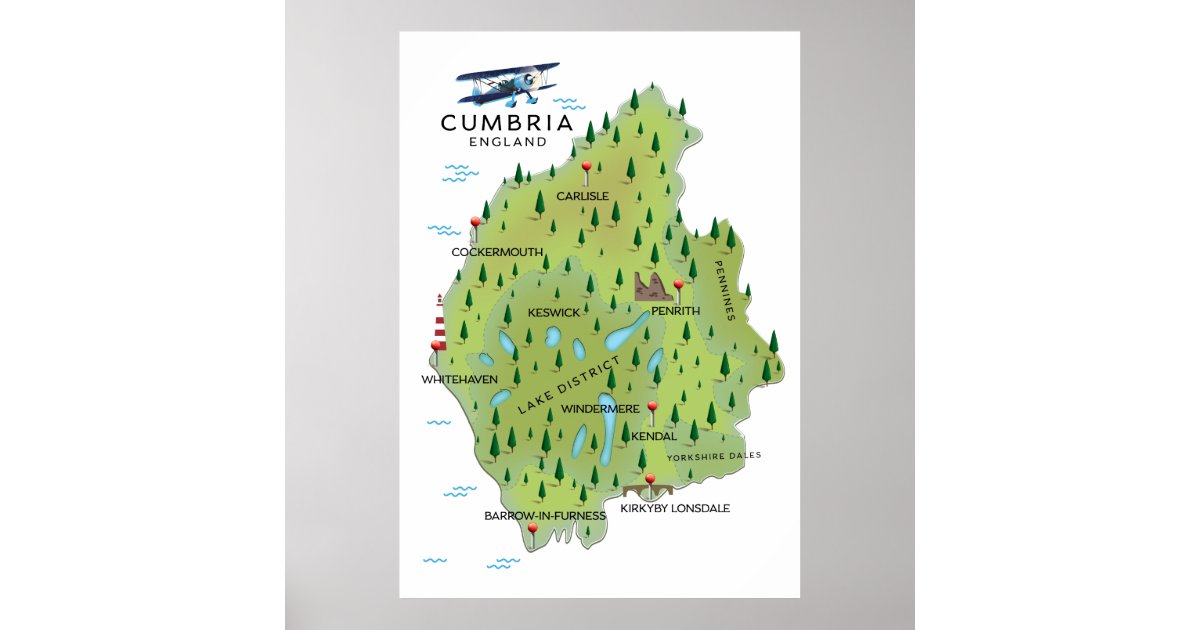 Cumbria England Map travel poster. Poster | Zazzle