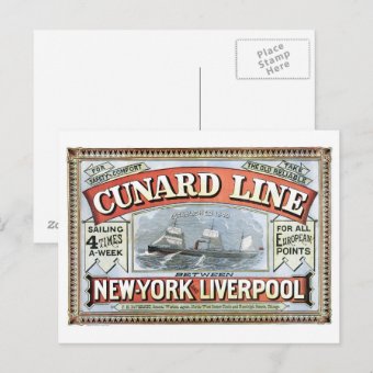 Cunard Line New York Liverpool 1875 Postcard | Zazzle