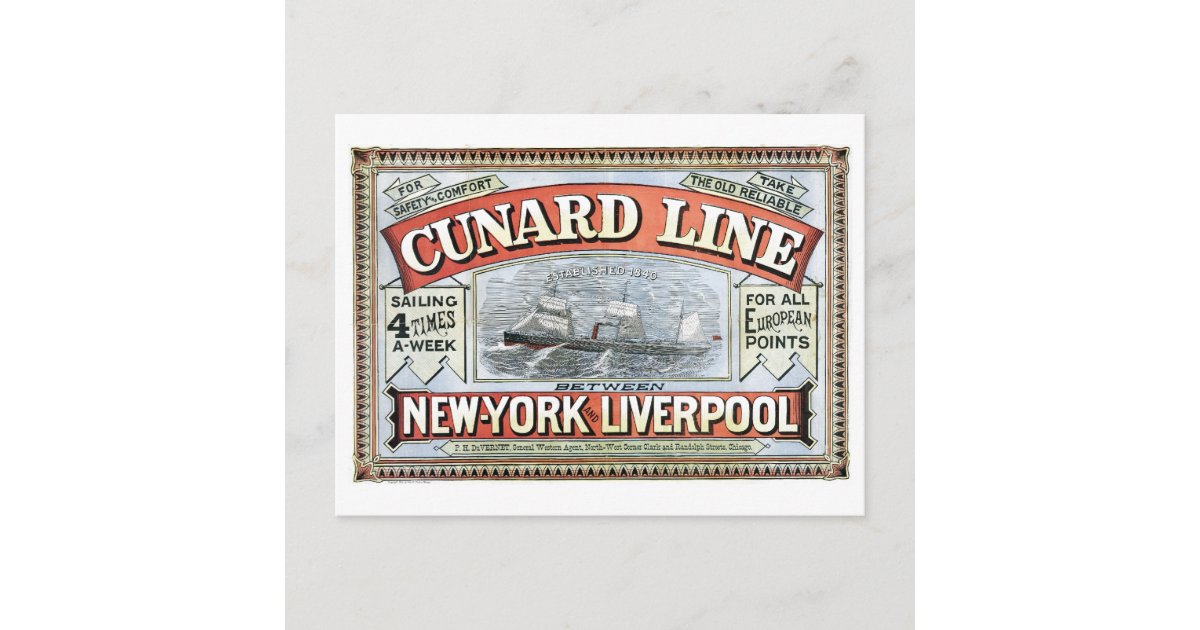 Cunard Line New York Liverpool 1875 Postcard | Zazzle