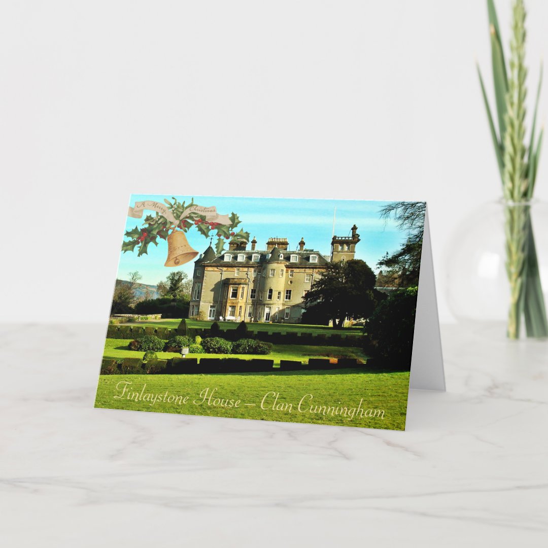 Cunningham Clan's Castle Gold Bell Christmas Card | Zazzle