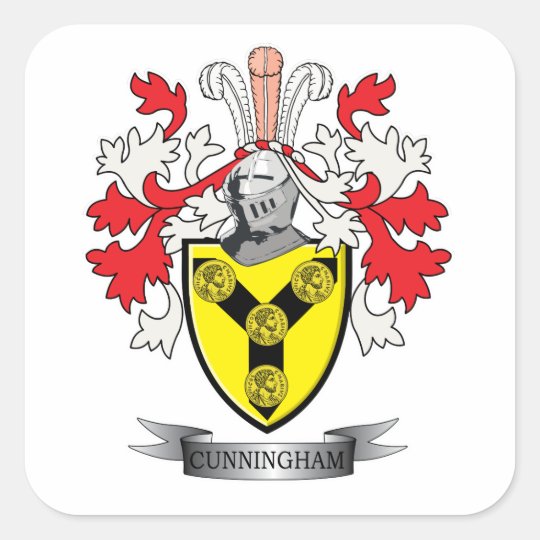 Cunningham Family Crest Coat of Arms Square Sticker | Zazzle.com