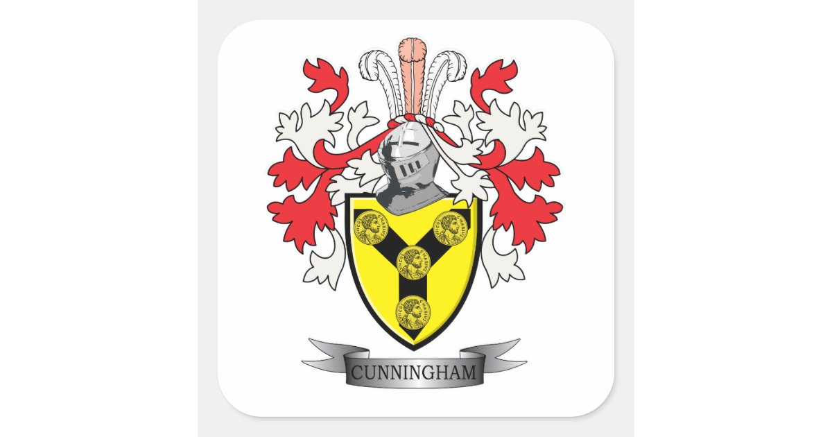 Cunningham Family Crest Coat of Arms Square Sticker | Zazzle