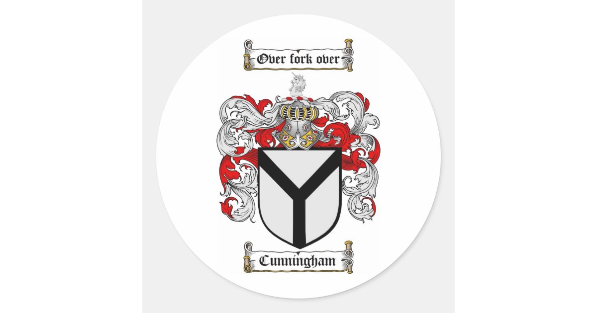 CUNNINGHAM FAMILY CREST - CUNNINGHAM COAT OF ARMS CLASSIC ROUND STICKER ...