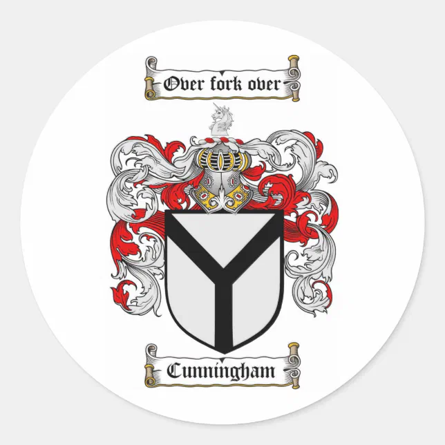 CUNNINGHAM FAMILY CREST - CUNNINGHAM COAT OF ARMS CLASSIC ROUND STICKER ...