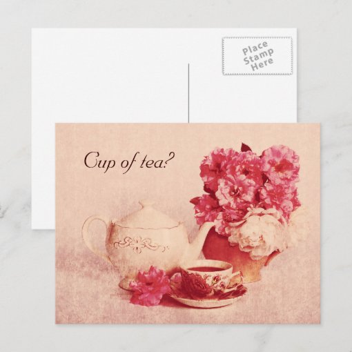 cup of tea - rustic look teacup postcard | Zazzle