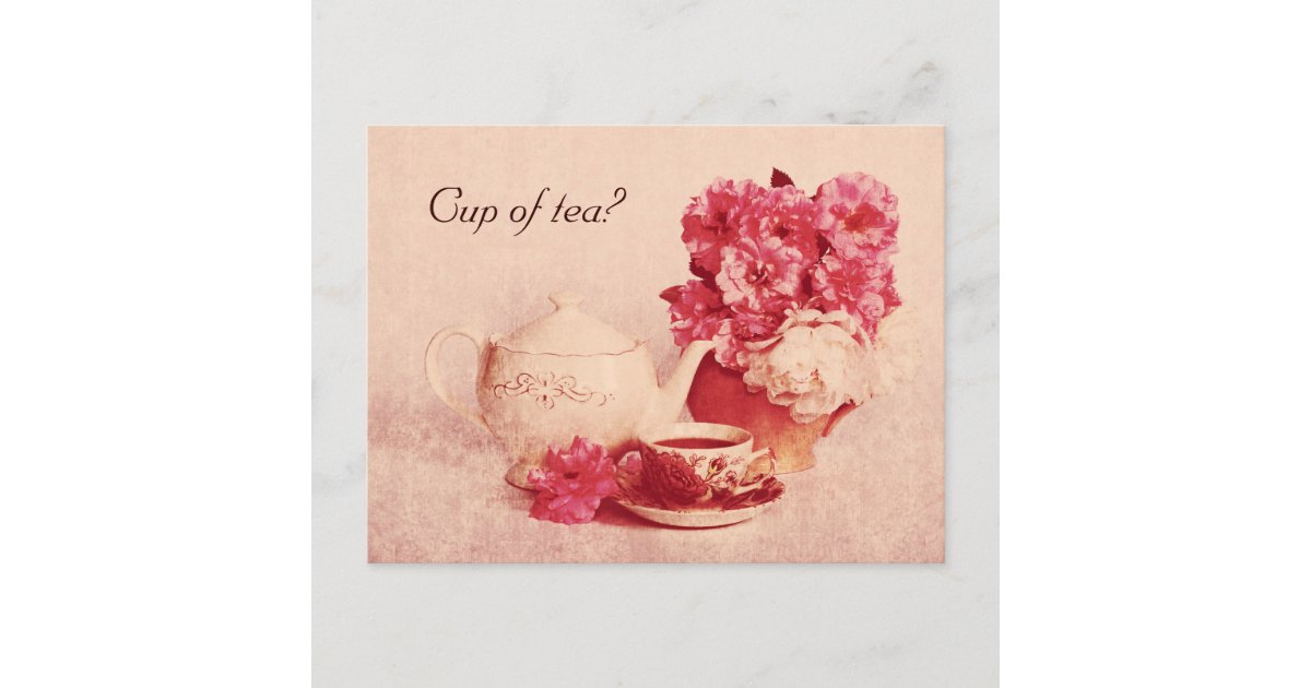 cup of tea - rustic look teacup postcard | Zazzle