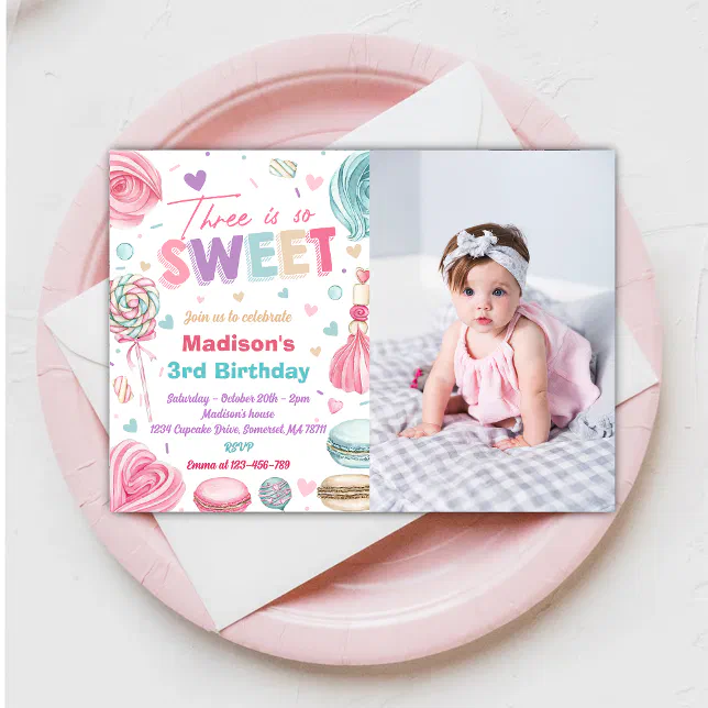 Cupcake 3rd Birthday Party Three Ever Is So Sweet Invitation | Zazzle