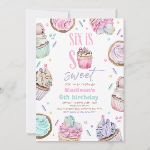 Cupcake 6th Birthday Party Six Is So Sweet Candy Invitation | Zazzle