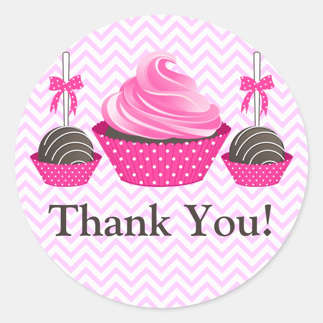 Cupcake and Cake Pops Bakery Thank You Classic Round Sticker | Zazzle