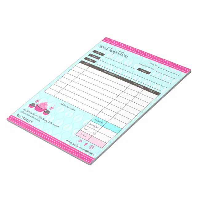 Cupcake and Cake Pops Receipt Order Form Notepad | Zazzle