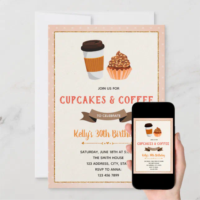 Cupcake and coffee theme party invitation | Zazzle