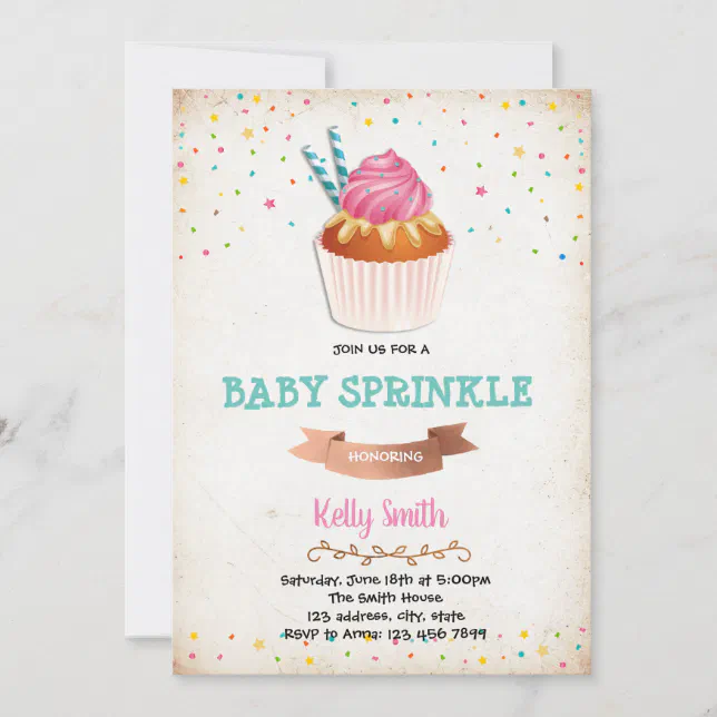 Cupcake baby sprinkle party invitation | Zazzle