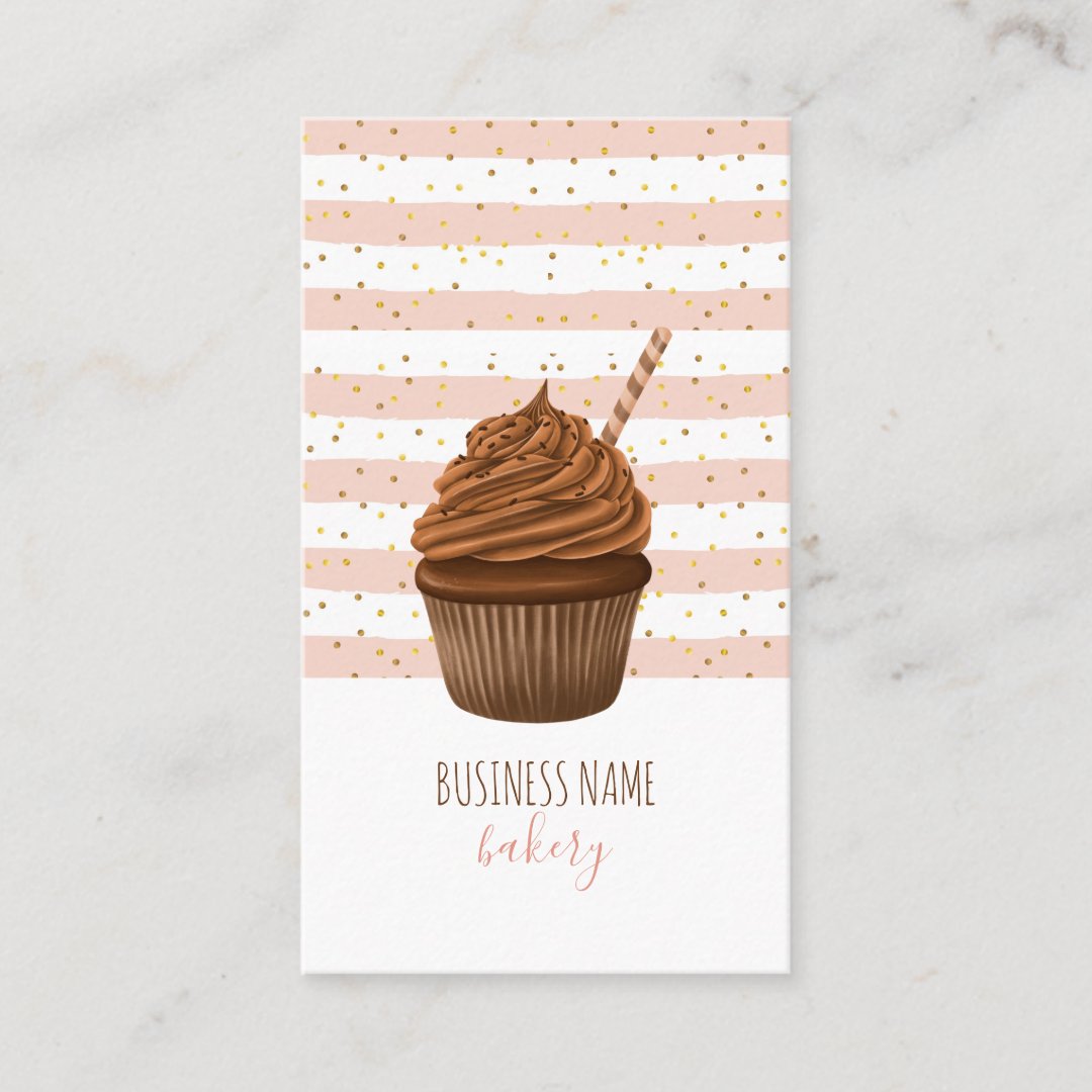 Cupcake Bakery Baker Pastry Chef Pink Stripes Bus Business Card | Zazzle