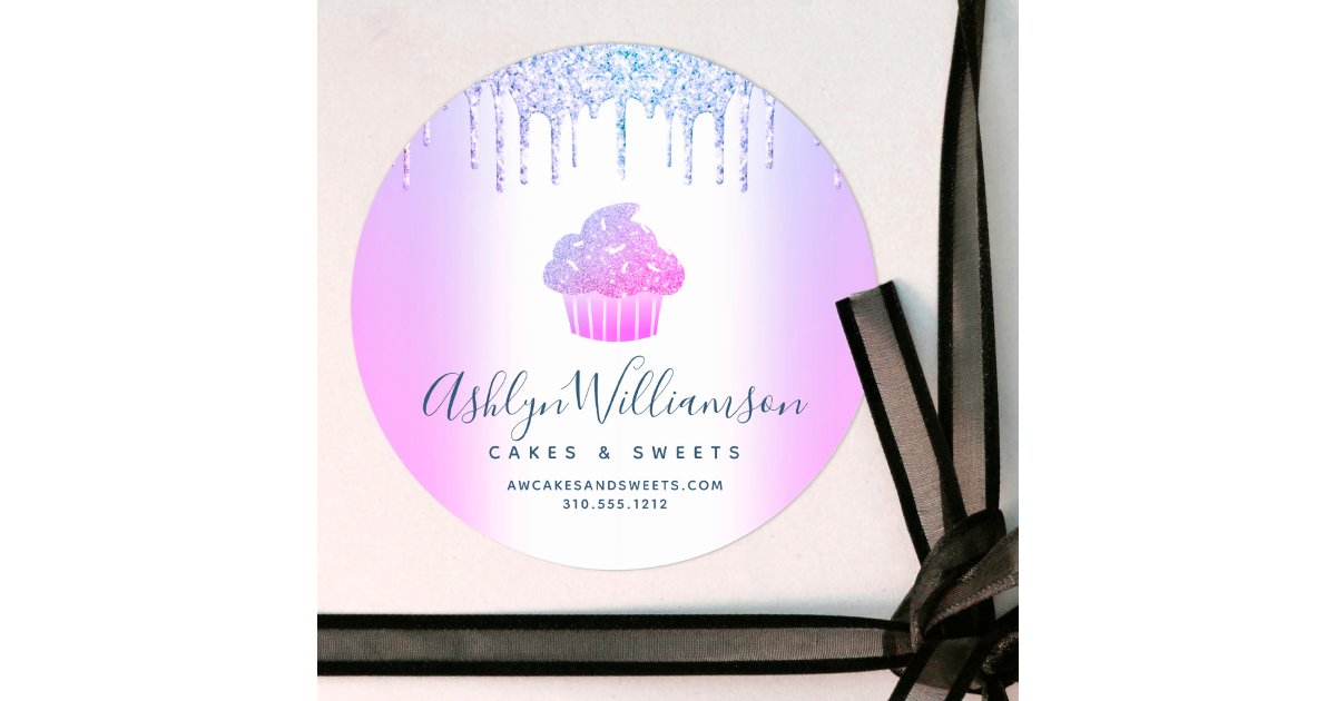 Cupcake Bakery Chef Chic Purple Blue Glitter Drips Classic Round ...