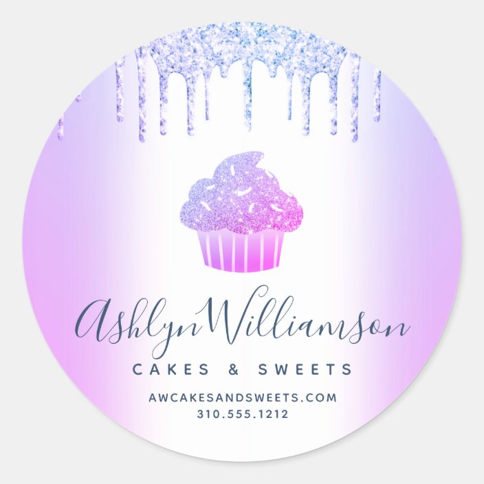 Cupcake Bakery Chef Chic Purple Blue Glitter Drips Classic Round ...