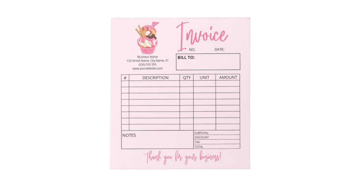 Cupcake Bakery Logo Order Form Invoice Notepad | Zazzle
