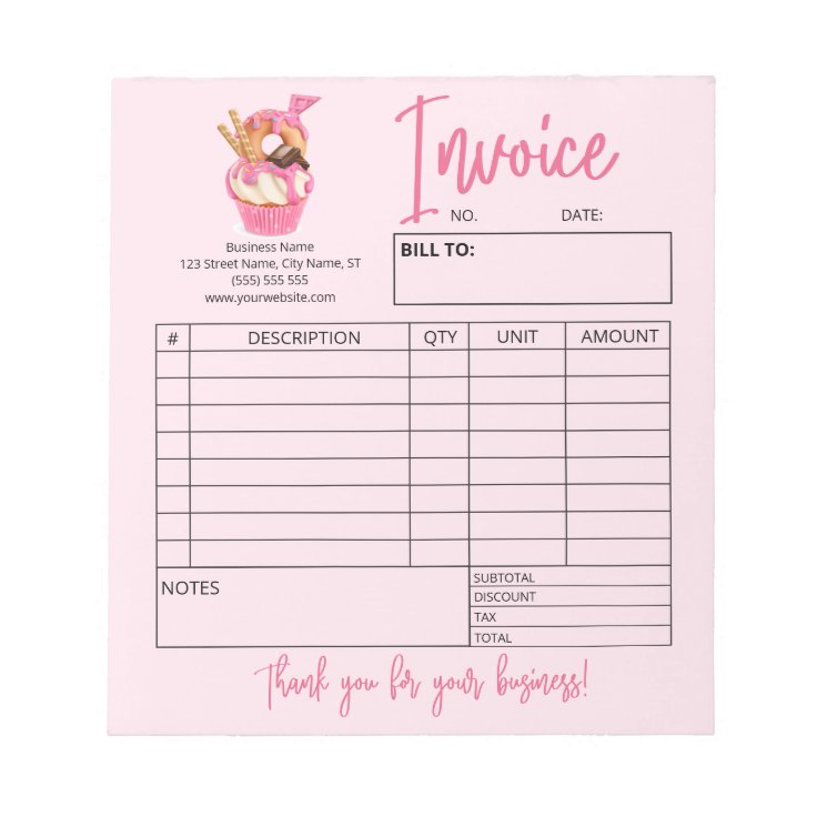 Cupcake Bakery Logo Order Form Invoice Notepad | Zazzle