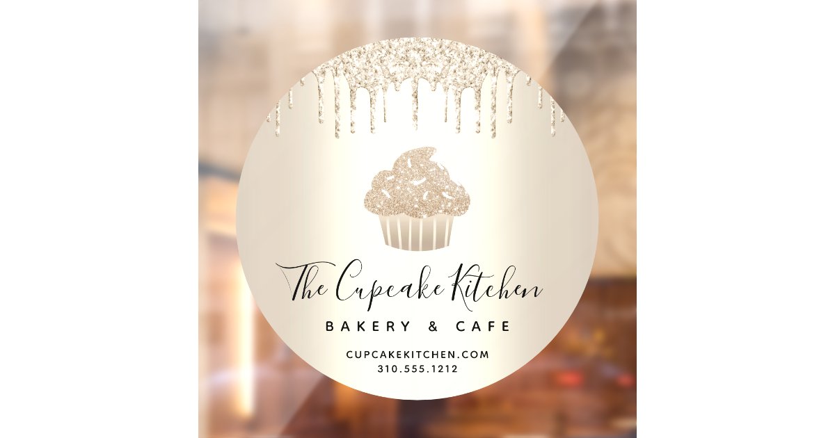 Cupcake Bakery Pastry Café Chic Gold Glitter Drips Window Cling | Zazzle